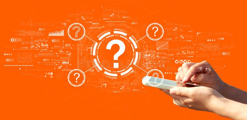 Question Marks with Person Using a Smartphone Stock Image - Image of ...