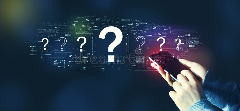Question Marks with Person Using Smartphone Stock Illustration ...