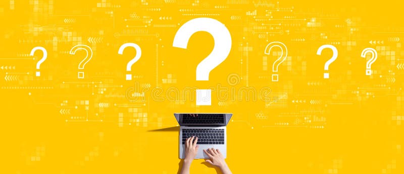 Question Marks with Person Working with Laptop Stock Photo - Image of ...