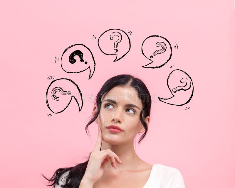Question Marks with Speech Bubbles with Young Woman Stock Image - Image ...