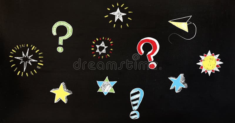 Question Marks and Stars Drawing on Blackboard Stock Image - Image of ...