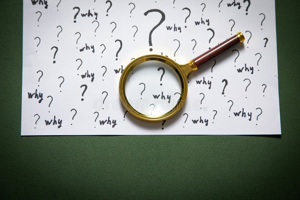 Question Marks and Why? Word with Magnifying Glass Stock Photo - Image ...
