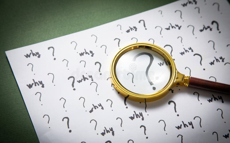 Question Marks and Why? Word with Magnifying Glass Stock Photo - Image ...