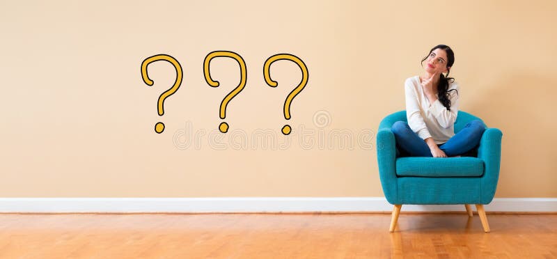 Question Marks with Woman in a Thoughtful Pose Stock Image - Image of ...