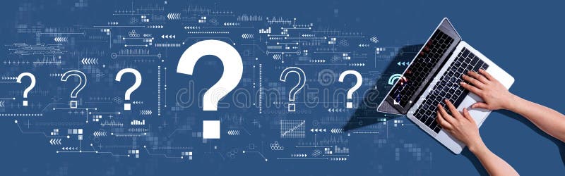 Question Marks with Woman Using a Laptop Stock Illustration ...