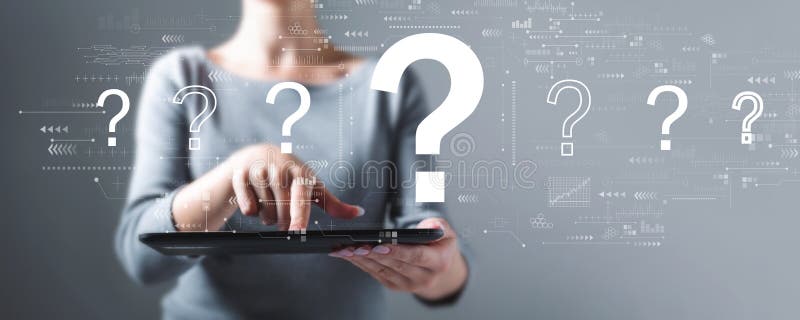 Question Marks with Woman Using a Tablet Stock Image - Image of lady ...