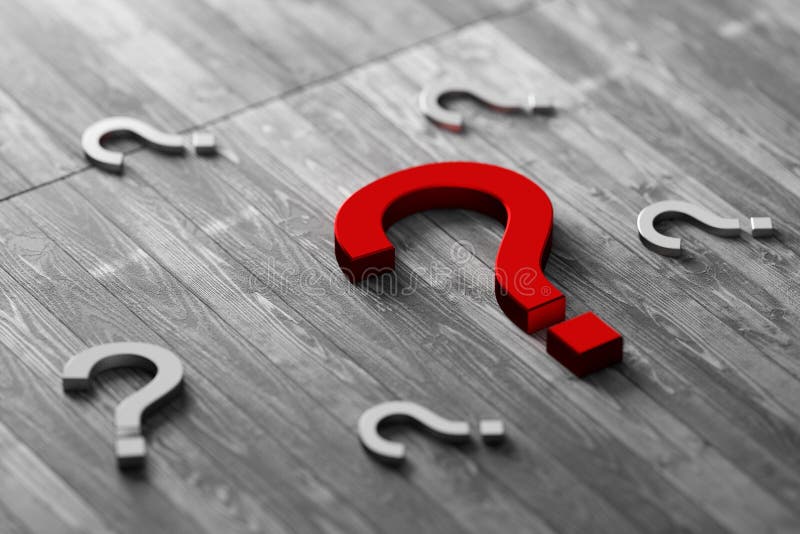 Question Marks on a Wooden Background. Bright Red Question Mark on a ...