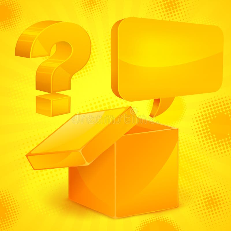 Question Marks in Yellow Open Box. Vector Illustration. Stock Vector ...