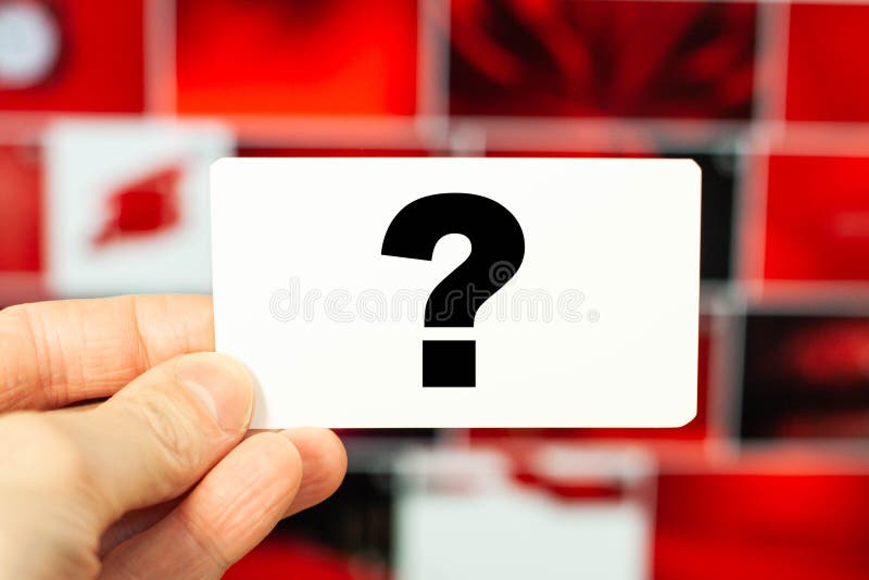 Question on Red Background and Business Card. Concept of Tasks and ...