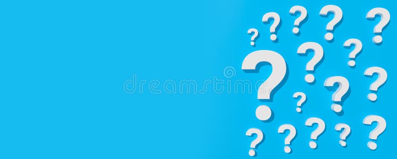Question Sing in Panoramic Blue Studio Background with Space for Text ...