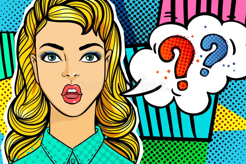 Question Sing. Woman Face in Pop Art Style. Stock Vector - Illustration ...