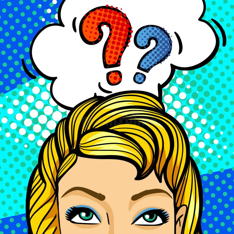 Question Sing. Woman Face in Pop Art Style. Stock Vector - Illustration ...