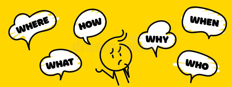 Question Who, What, How, Why, for What and Where. Speech Bubble with ...