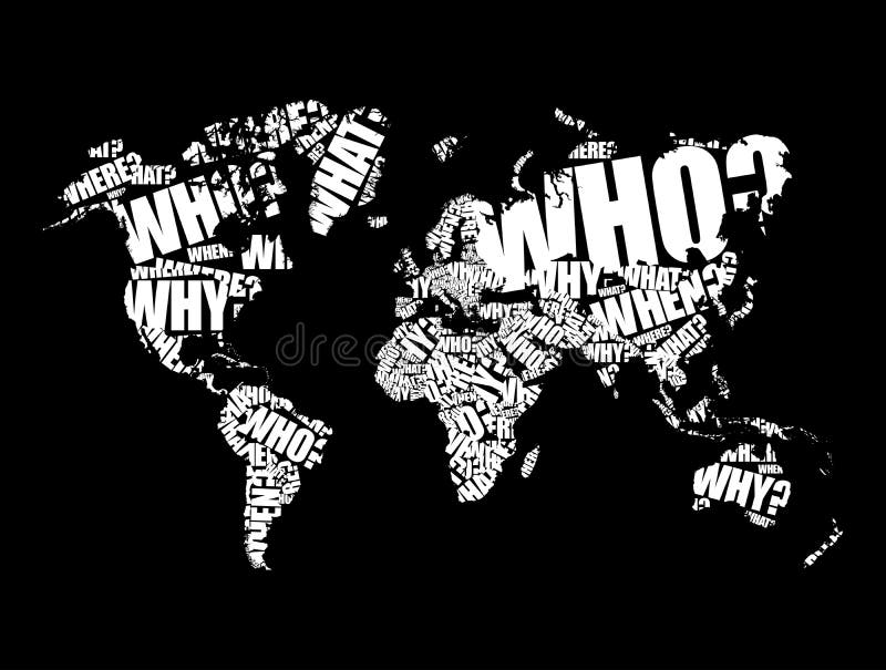 Question Words in Shape of World Map, Word Cloud Stock Illustration ...