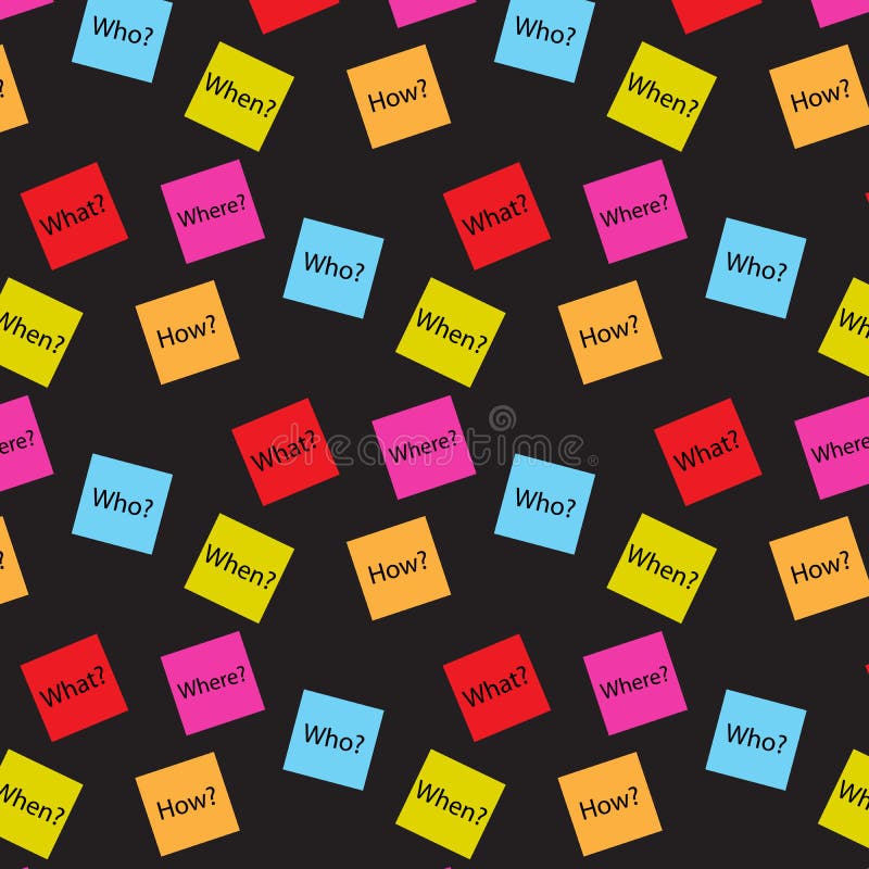 Question Words in Square Scattered Pattern Black Background Stock ...