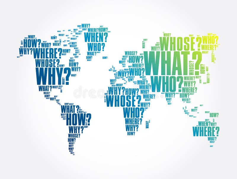 Question Words World Map in Typography, Words Cloud Business Concept ...