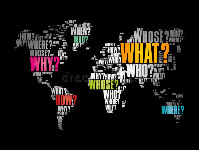 Question Words World Map in Typography, Words Cloud with Marker ...