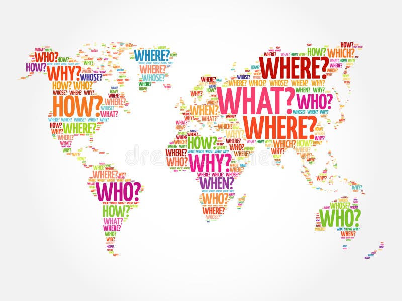 Question Words World Map in Typography, Words Cloud with Marker ...