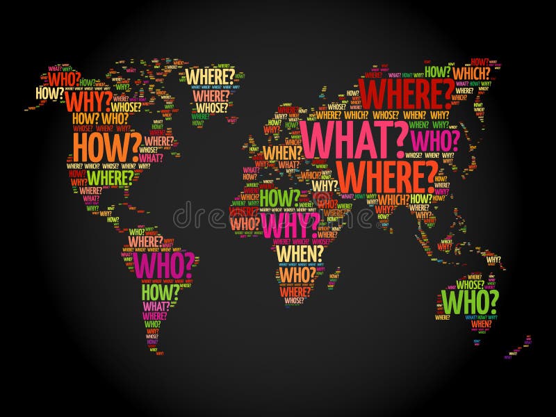 Question Words in Shape of World Map, Word Cloud Stock Illustration ...