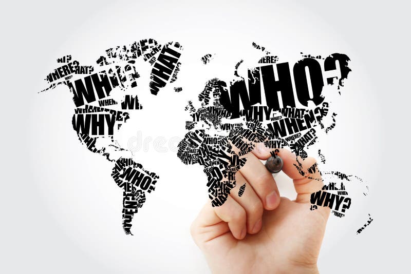 Question Words World Map in Typography, Words Cloud with Marker ...