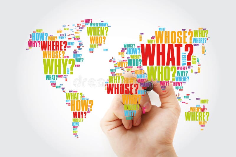 Question Words World Map in Typography, Words Cloud with Marker ...
