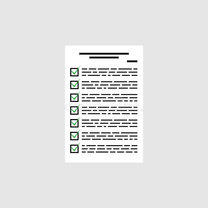 Questionnaire Checklist Form with Text and Green Answer Marks. Vector ...