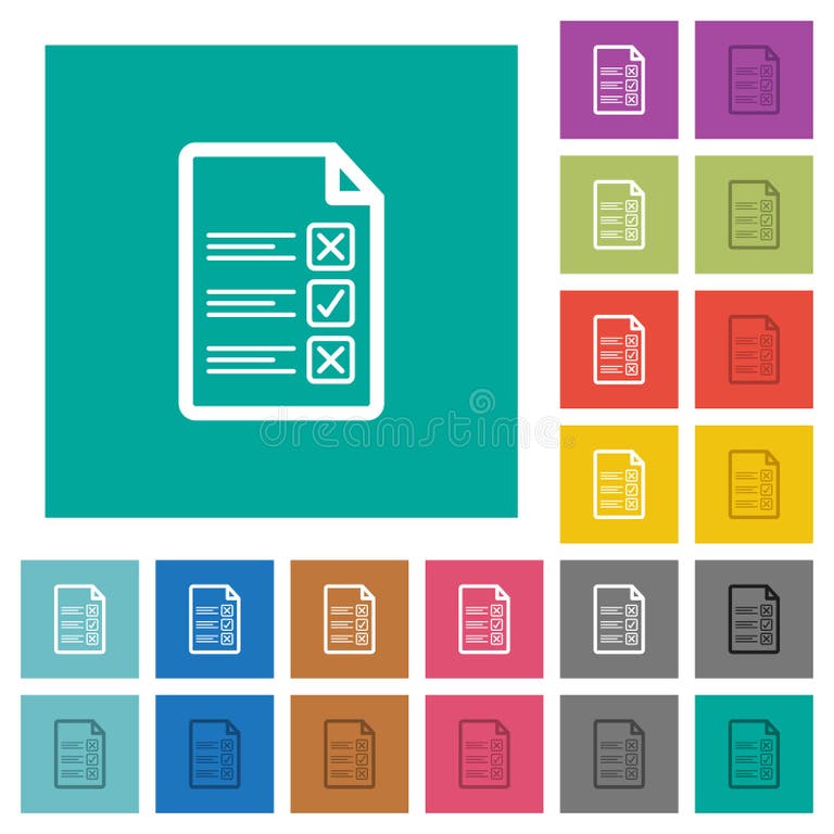 Questionnaire Document Square Flat Multi Colored Icons Stock Vector ...