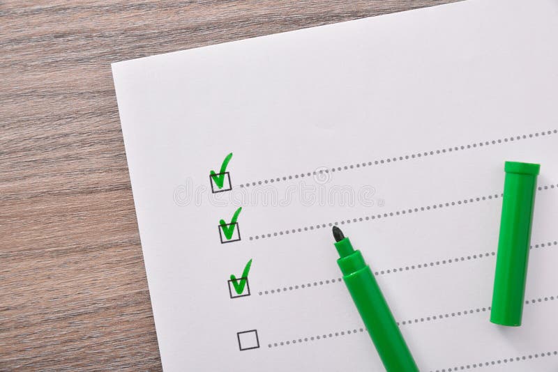 Questionnaire with Several Options Validated with Green Marker Pen ...