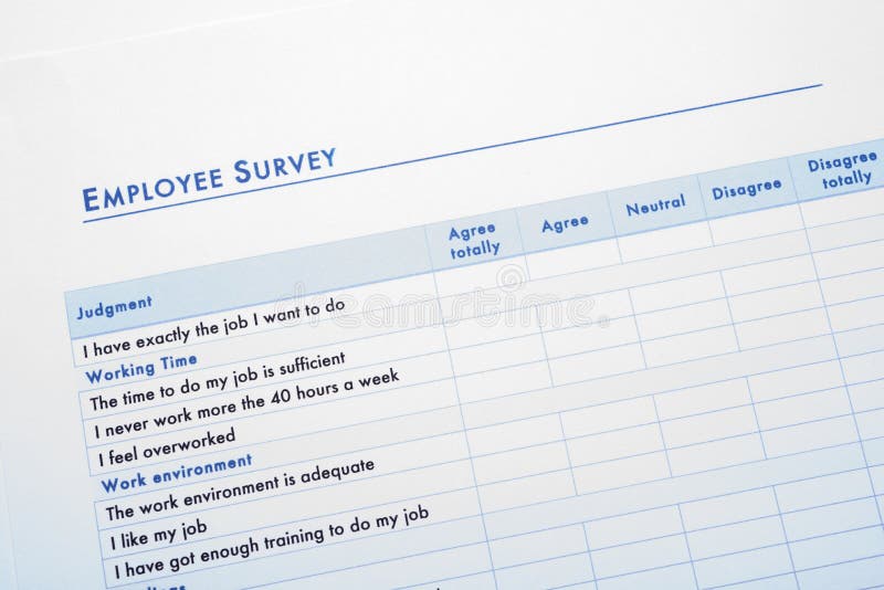 Questionnaire about Work and Environment for Employees Stock Image ...