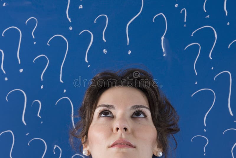 Girl among questions stock image. Image of search, emotion - 29806225