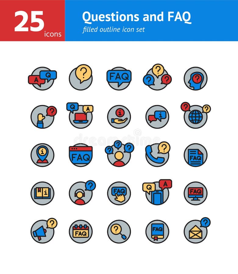 Questions and FAQ Filled Outline Icon Set. Stock Vector - Illustration ...