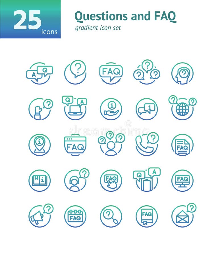 Questions and FAQ Gradient Icon Set. Stock Vector - Illustration of ...