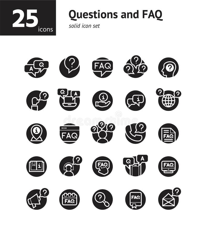 Questions and FAQ Solid Icon Set. Stock Vector - Illustration of ...