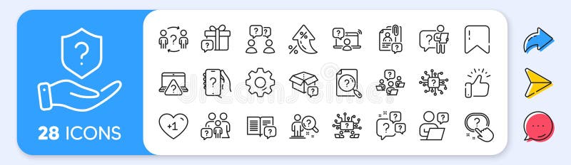 Questions Line Icons. Artificial Intelligence Computer, Phone with Question Mark, Problem Solve ...