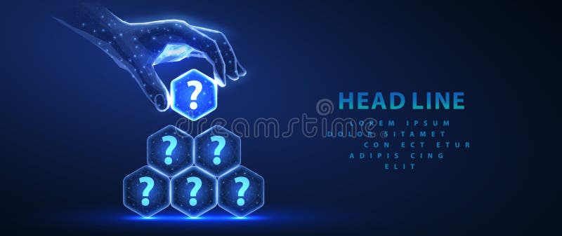 Questions Pile. Question Mark Icons on Hexagons Make a Pyramid and Hand ...
