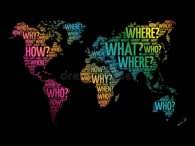 Questions in World Map Typography Stock Illustration - Illustration of ...
