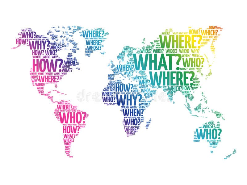 Questions in World Map Typography Stock Illustration - Illustration of ...