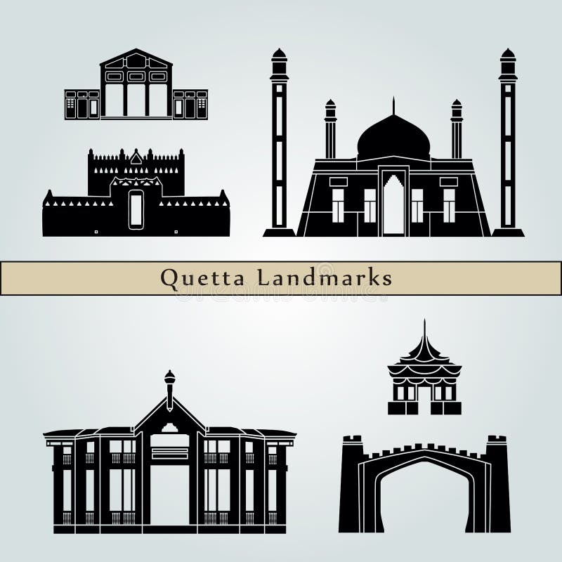 Quetta Landmarks and Monuments Isolated on Blue Stock Vector ...