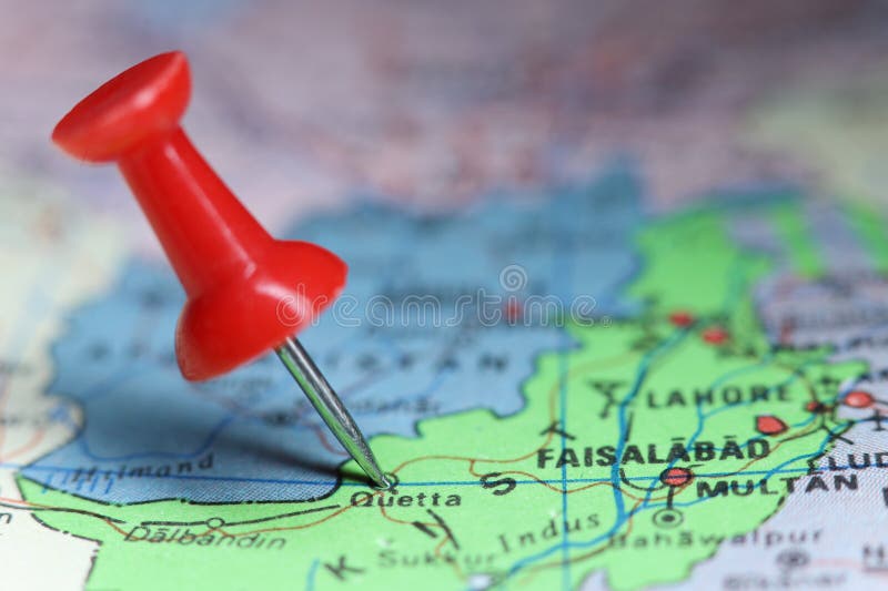 Close Up To a Quetta City with a Green Pin Needle into Pakistan Map ...