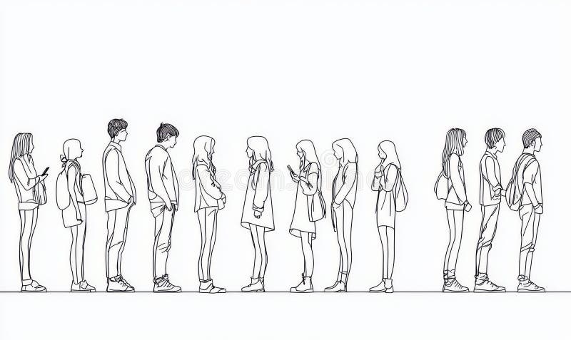 In a Queue, Business People are Standing in Continuous One-line ...