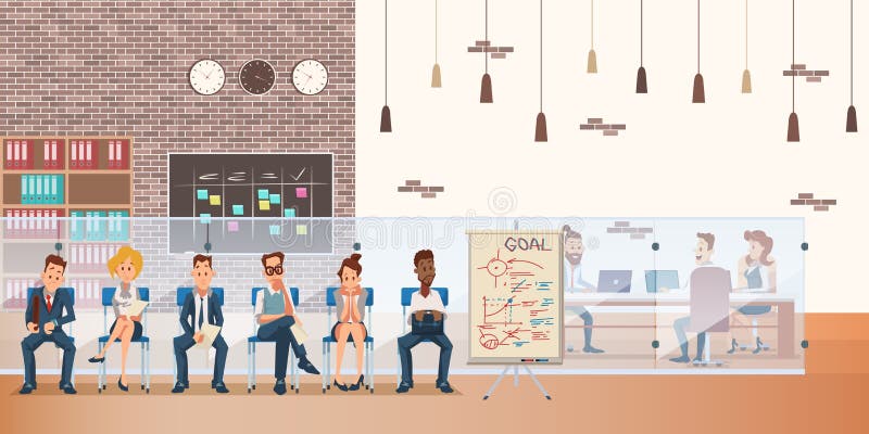 Queue of Candidate on Chair Wait for Job Interview Stock Illustration ...