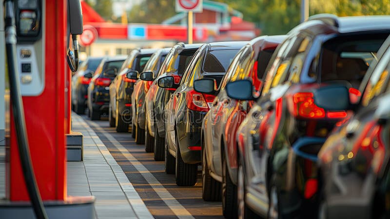 Queue of Cars To the Gas Station Stock Image - Image of panic, popular ...