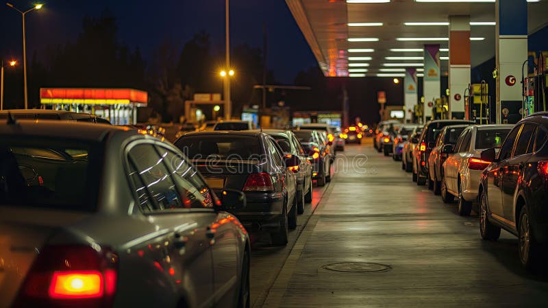 Queue of Cars To the Gas Station Stock Photo - Image of line, people ...