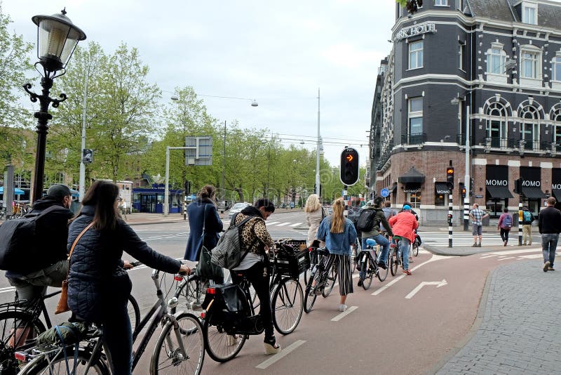 Queue of Cyclists in Front of Traffic Lights Editorial Stock Photo ...