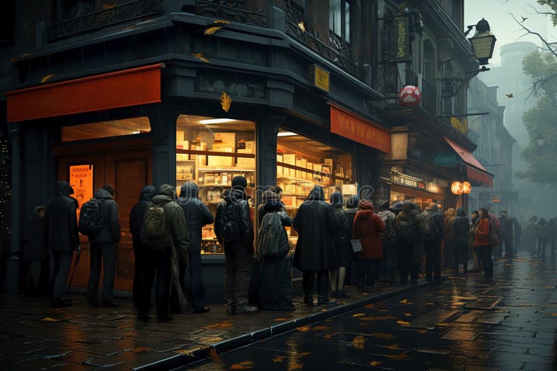 Queue Line of People Waiting for Their Turn Stock Illustration ...