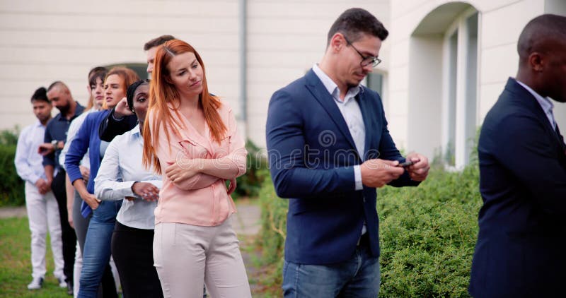 In a Queue, Business People are Standing in Continuous One-line ...