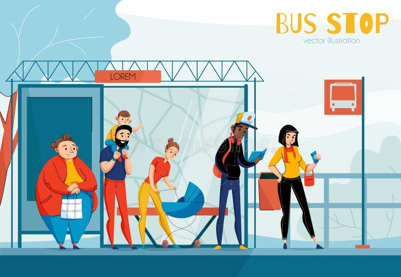 Queue People Bus Station Composition Stock Vector - Illustration of ...