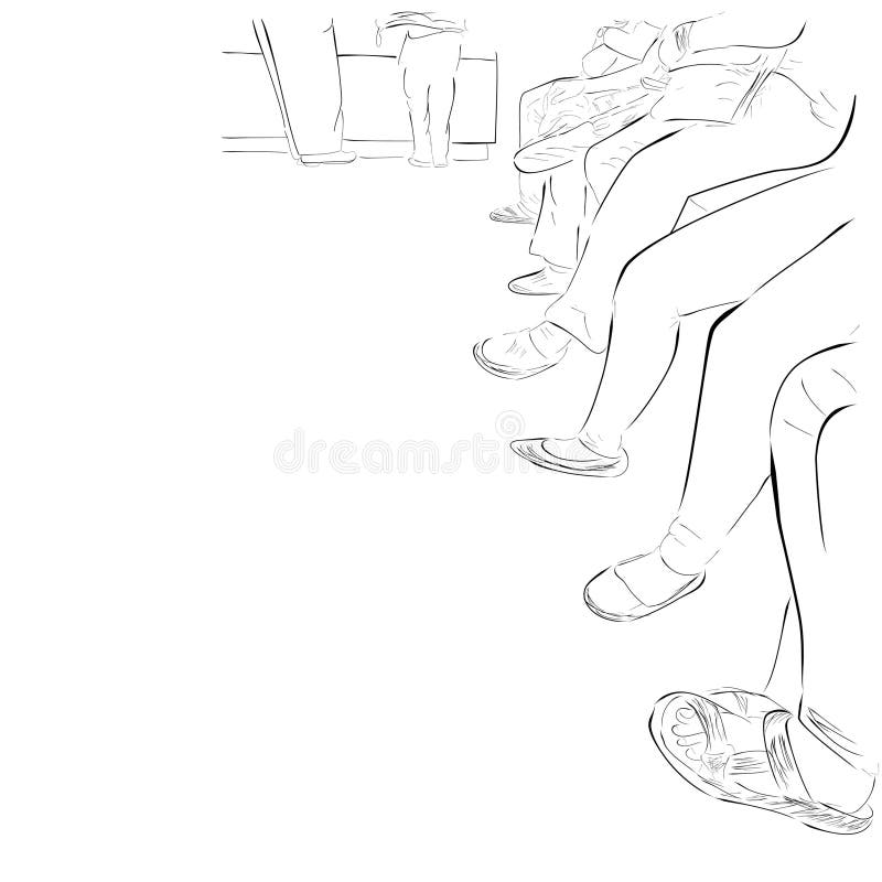 Queue People Foot, Sit and Stand, Simple Hand Draw Sketch Stock Vector ...