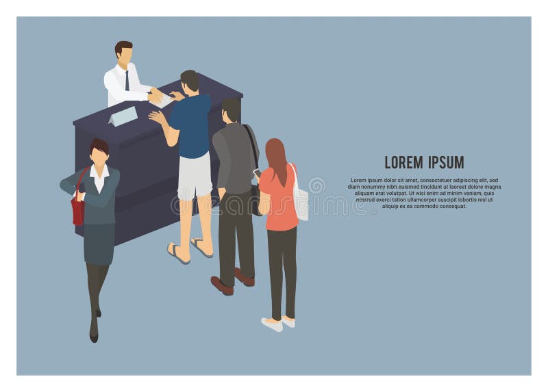 Queue of People in Isometric View. Simple Flat Illustration. Stock ...