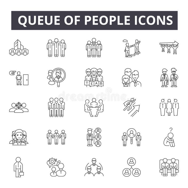Queue of People Line Icons, Signs, Vector Set, Linear Concept, Outline ...
